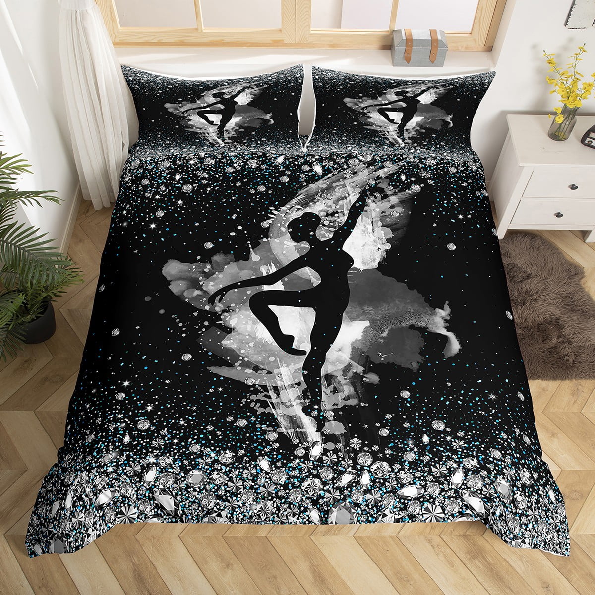 Erosebridal Ballet Duvet Cover Full,Ballerinas Diamond Sequins Printed ...