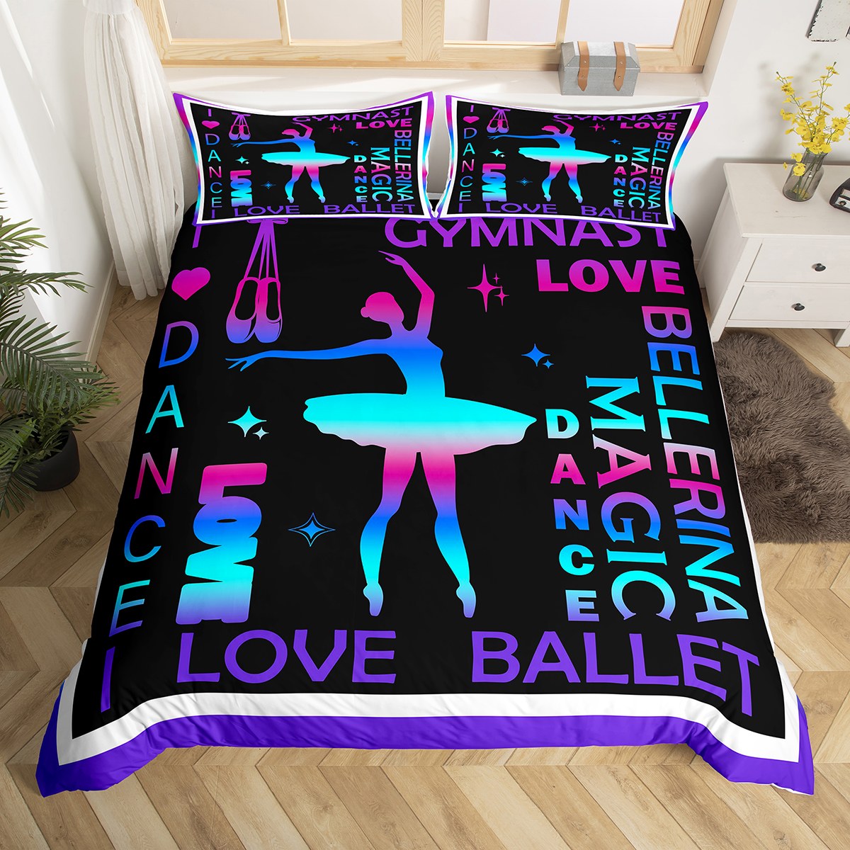 Erosebridal Ballet Duvet Cover,Neon Ombre Ballet Silhouette Bedding Set ...