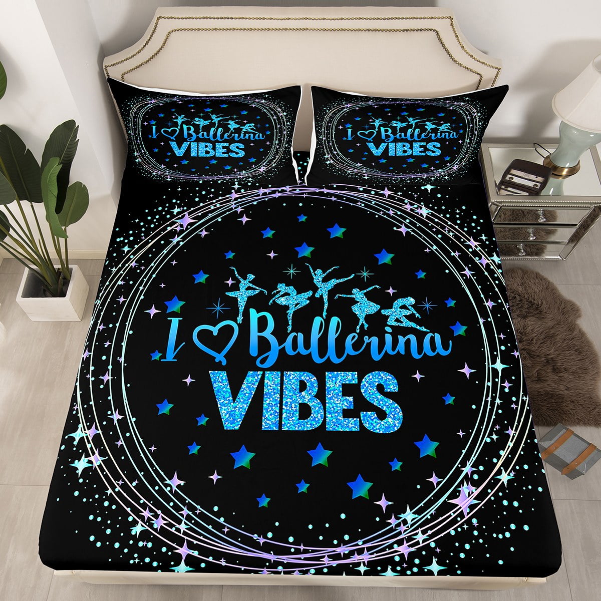 Erosebridal Ballet Fitted Sheet, Space Star Glitter Bed Sheets Starry ...