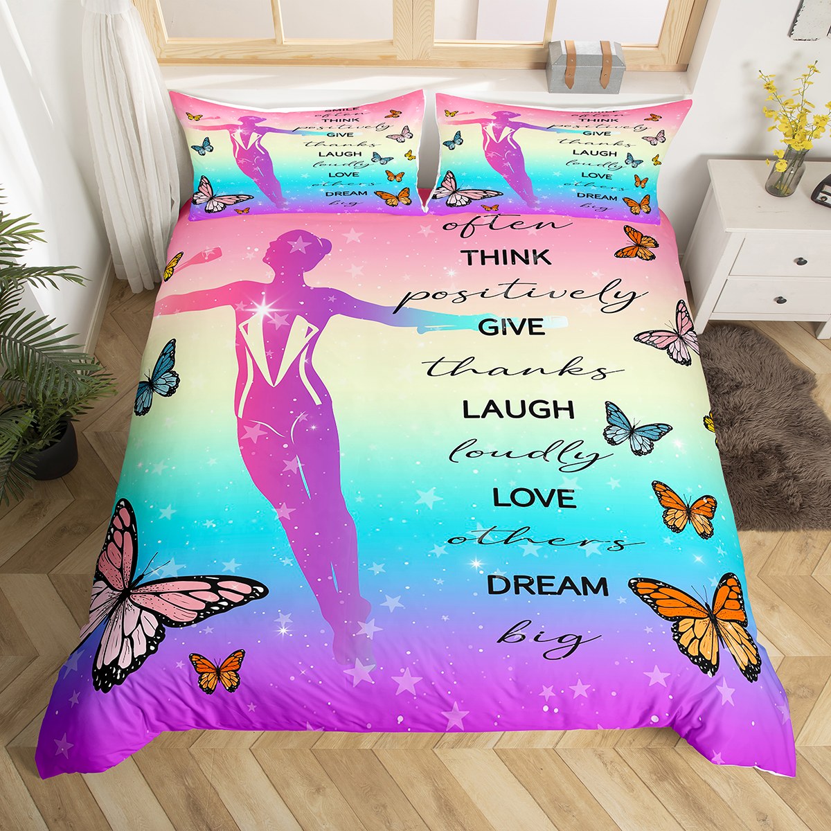 Ballet Comforter Cover Rainbow Bed Set, Chic Butterfly Duvet Cover Twin ...