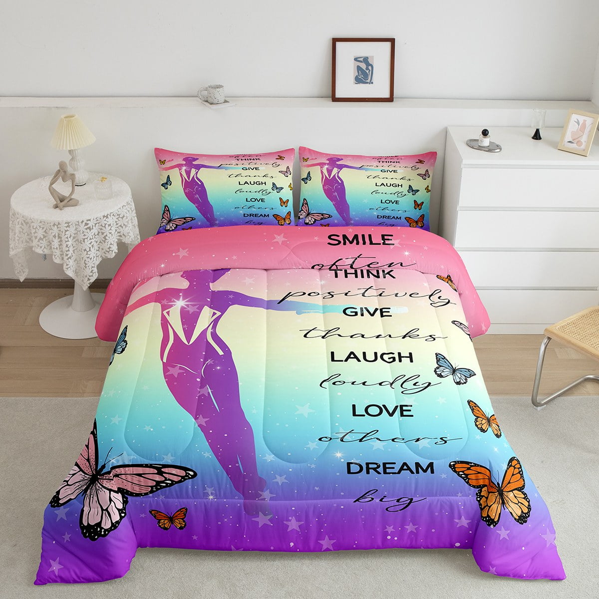 Ballet Comforter Twin Rainbow Comforter Set, Chic Butterfly Down ...
