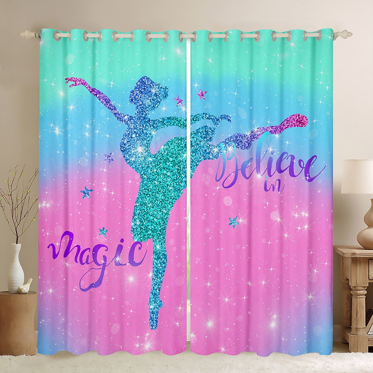 YST Ballet Girl Curtains Kids Rainbow Curtains & Drapes, Girly Sparkles ...