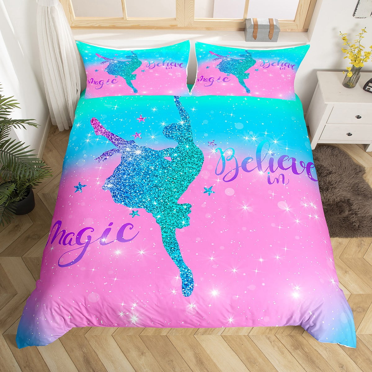 Erosebridal Ballet Silhouette Bedding Sets King Pink Galaxy Comforter ...