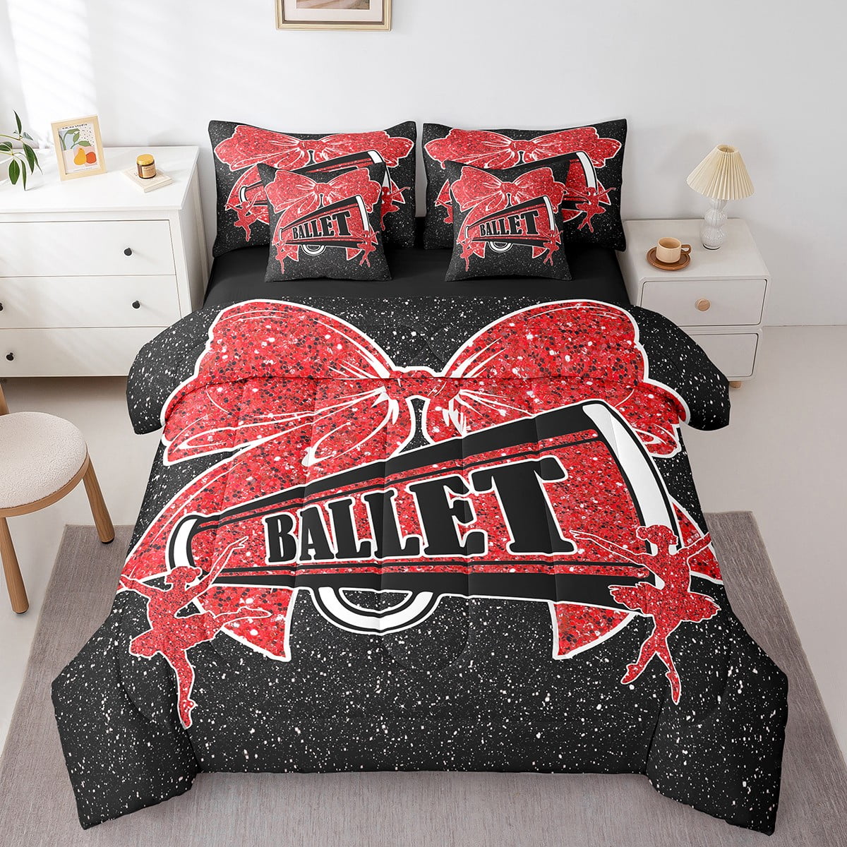 Ballet Twin Comforter Set 7-Piece Red Bow Bedding Comforter Sets ...