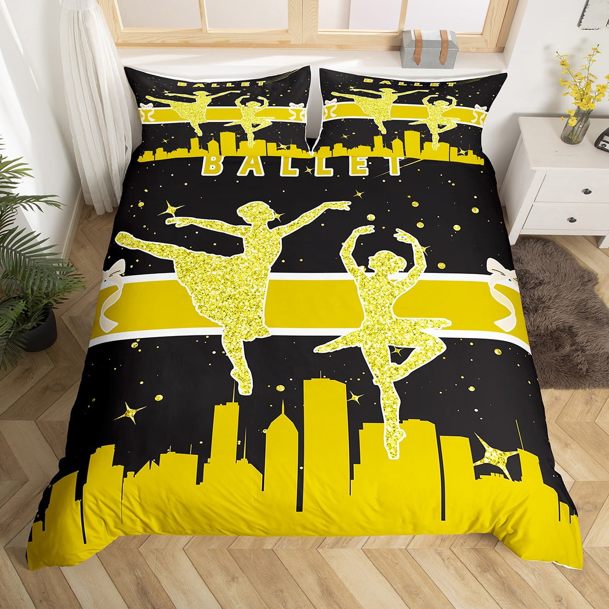 YST Ballet Girls Bedding Set Twin Dance Comforter Cover, Gold Sparkles ...