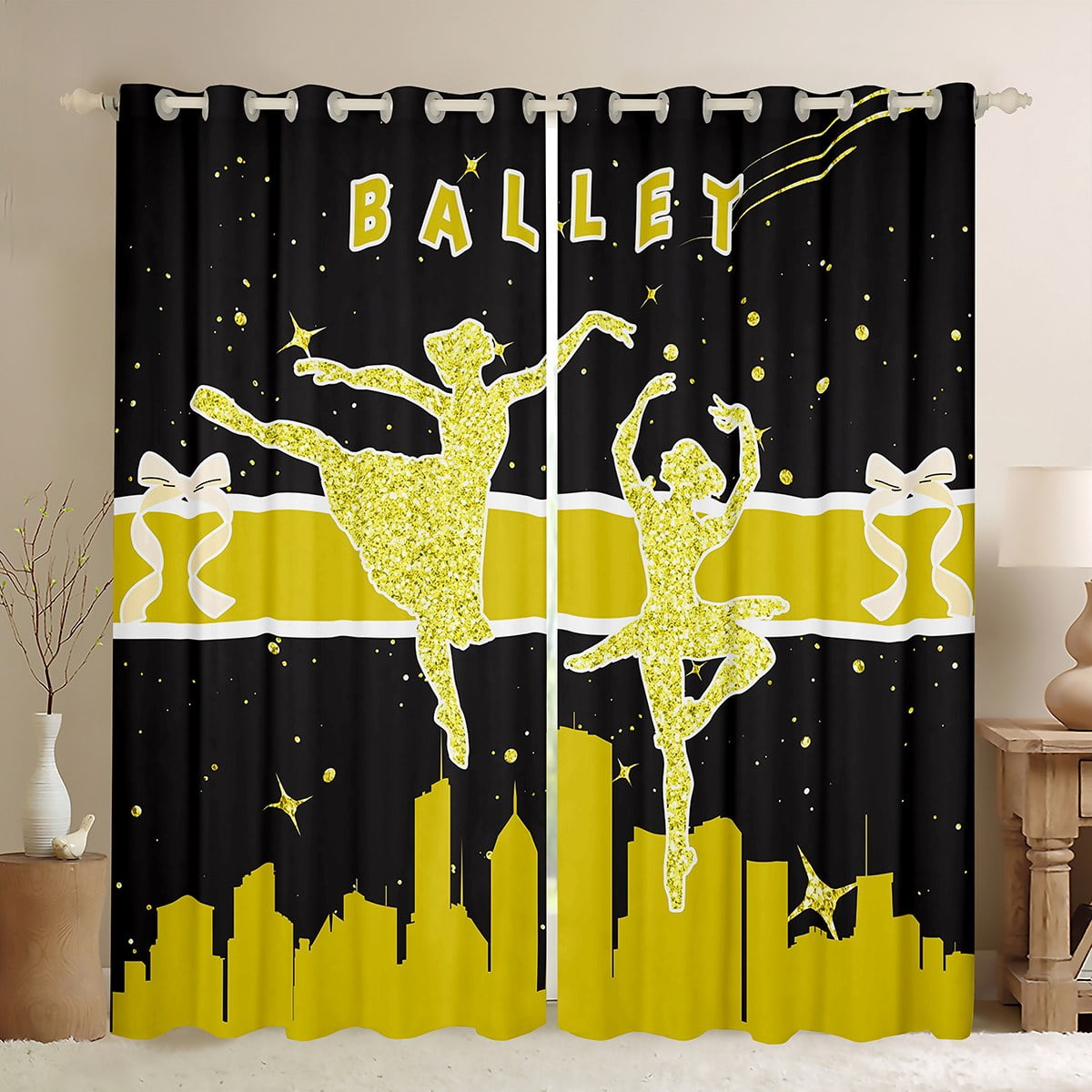 Erosebridal Ballet Curtains Dance Curtains & Drapes, Gold Sparkles ...