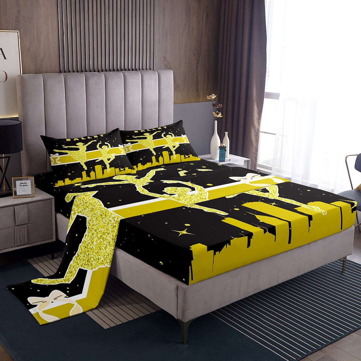 Ballet Queen Sheets Dance Bed Set, Gold Sparkles Glitters Bed Sheets ...