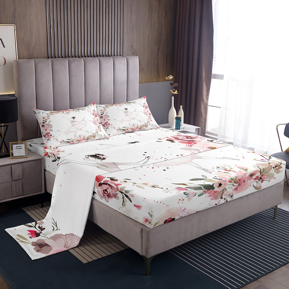 YST Ballet Sheets King Size, Pink Flower Bed Sheets For Kids Teens ...