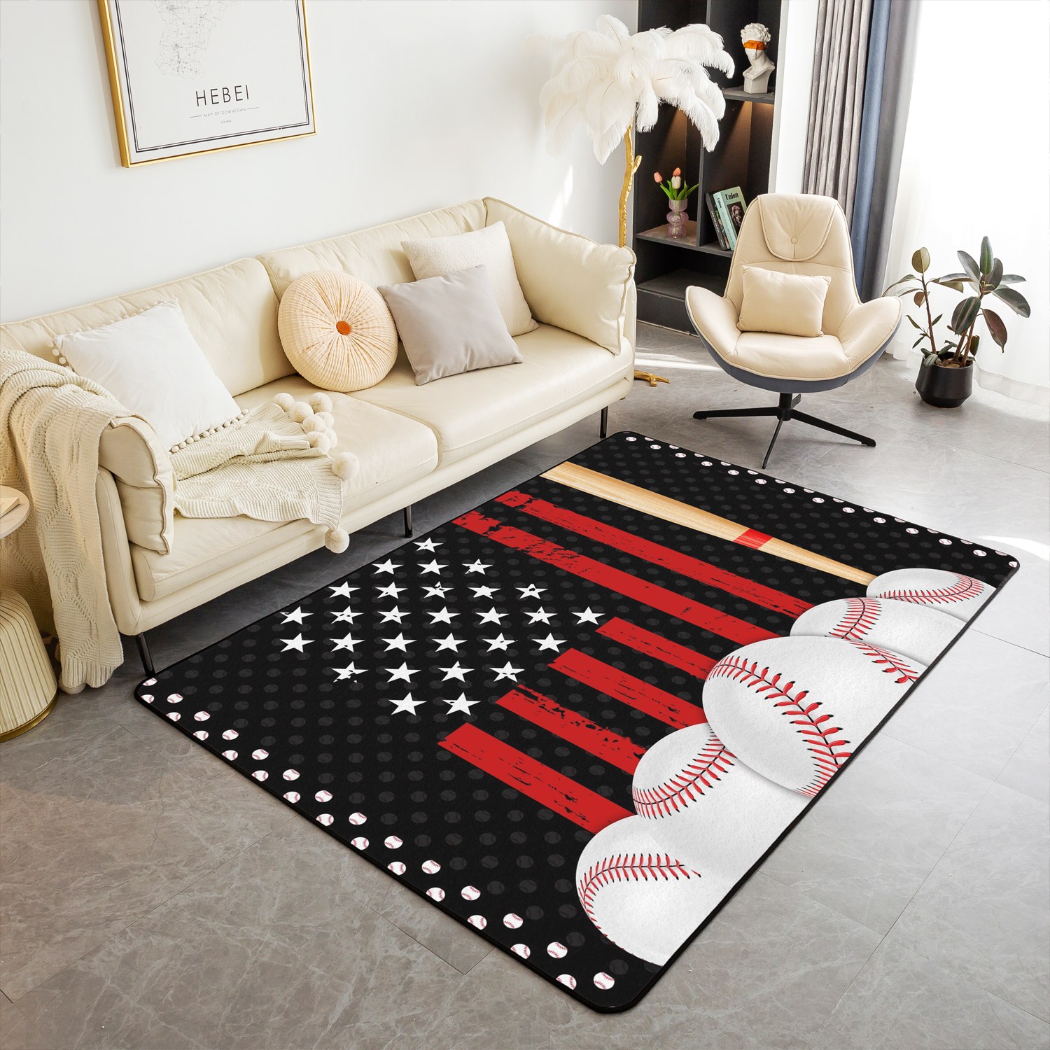 Erosebridal Baseball Area Rug 5x7 for Bedside American Flag Living Room ...