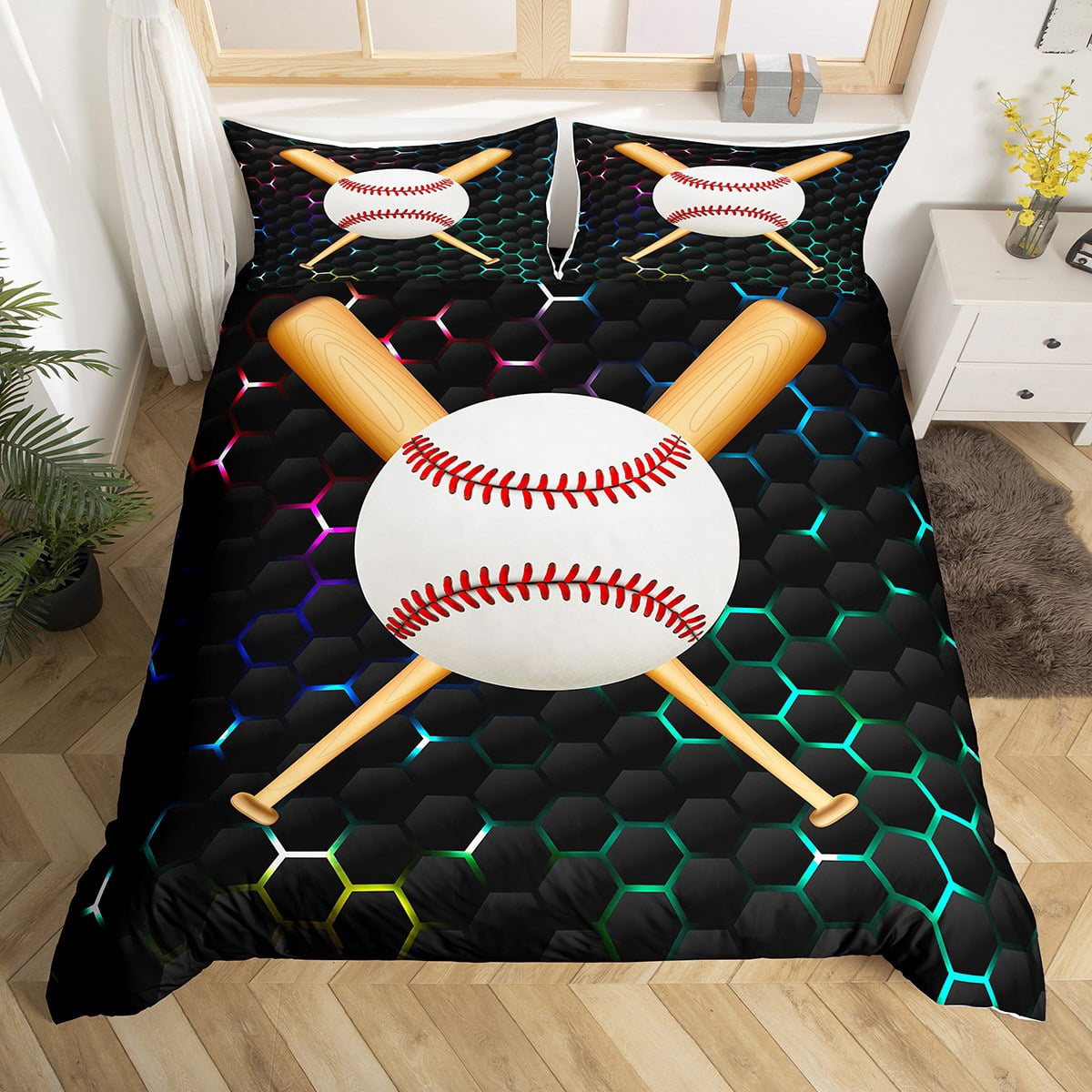 Baseball Bedding Set Queen Sports Theme Bed Sets, Gaming Gamer Duvet ...