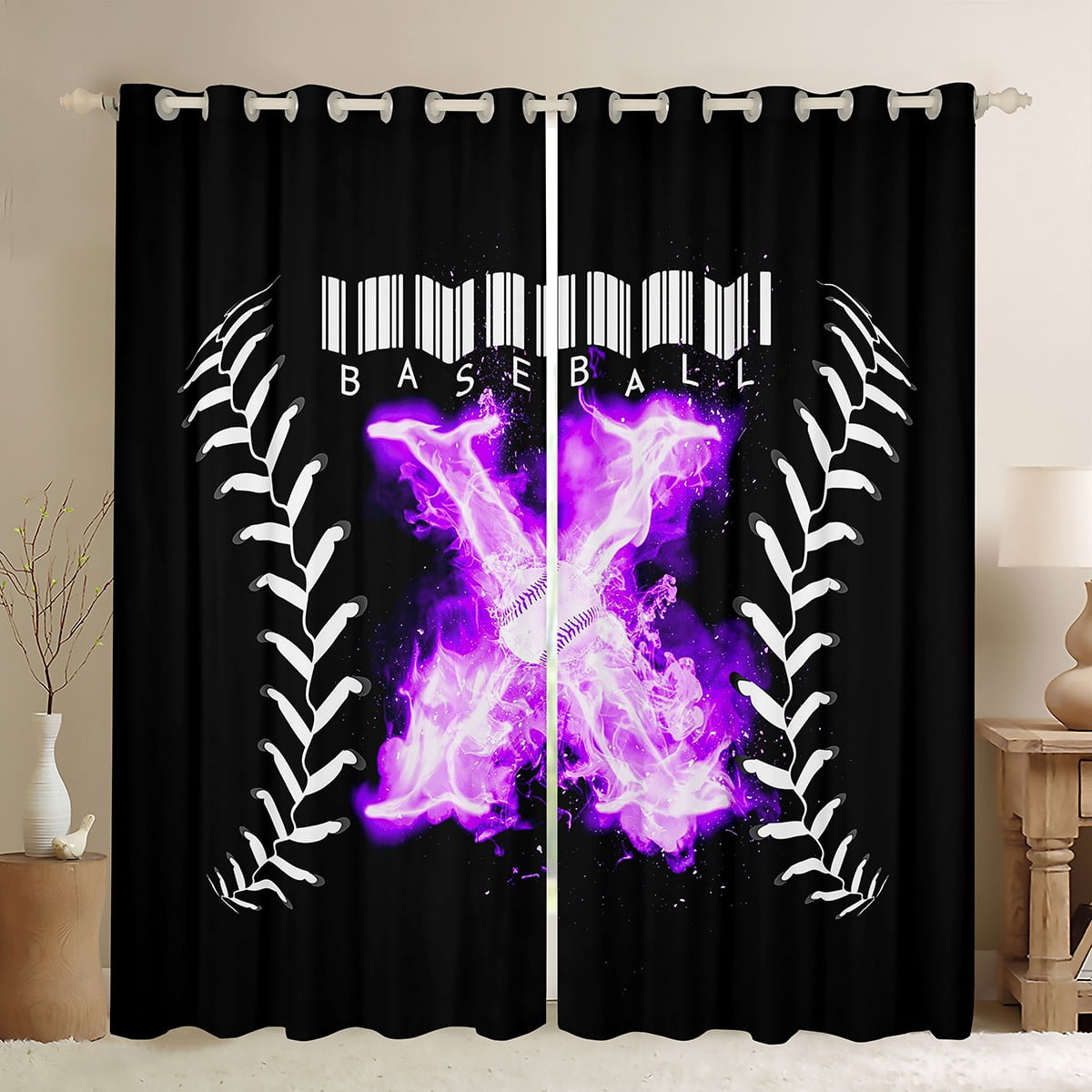 YST Baseball Blackout Curtains For Boys, Purple Letter X Curtains Teens ...