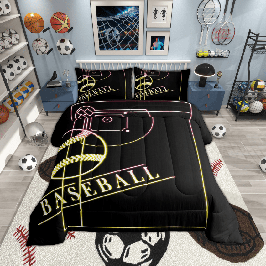 Erosebridal Baseball Comforter Set Queen Sports Bedding Room, Girly ...
