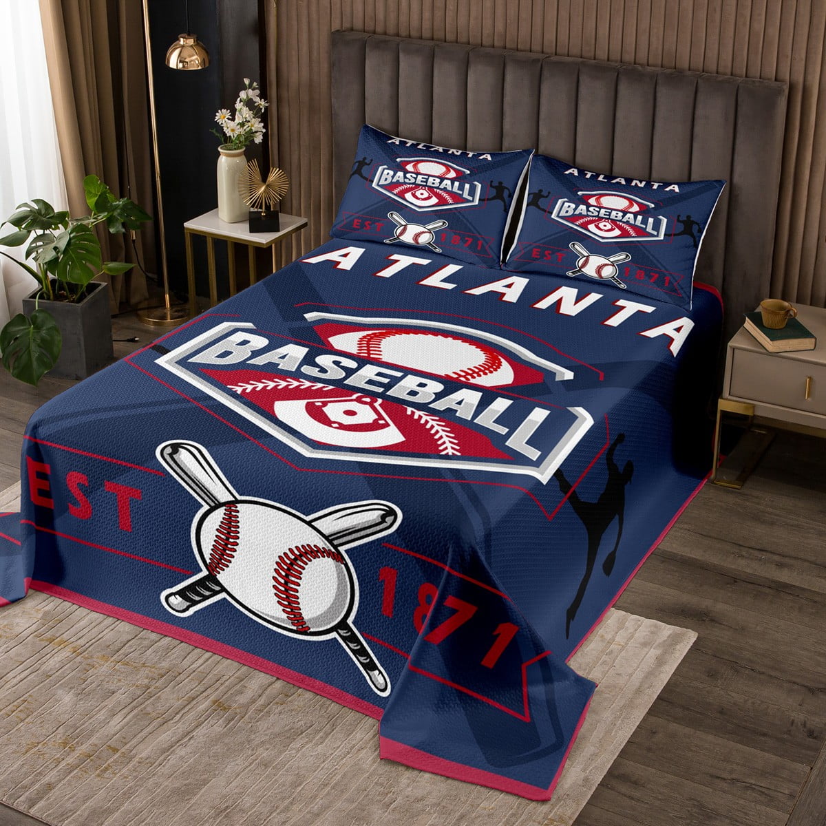 Erosebridal Baseball Coverlet Set Twin,Baseball Fans Quilt Set for ...