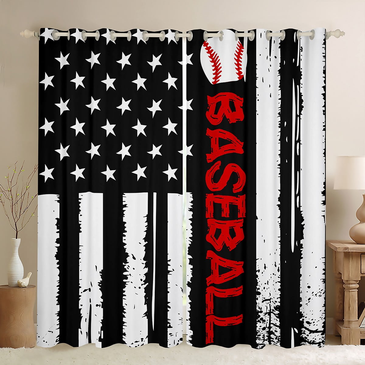 YST Baseball Curtains & Drapes for Boys Girls American Flag Curtains ...