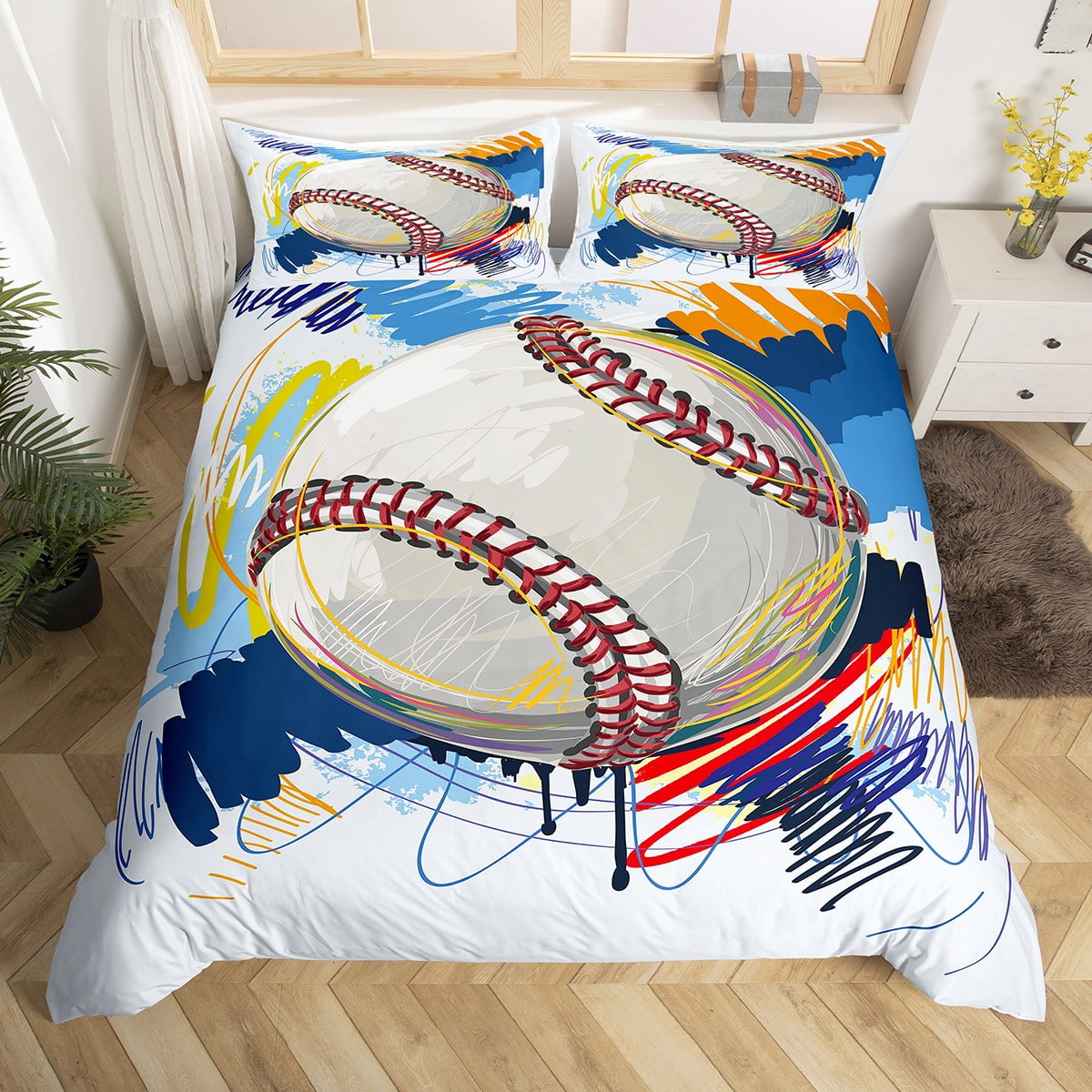 Erosebridal Baseball Duvet Cover Set Twin Grunge Graffiti Baseball ...