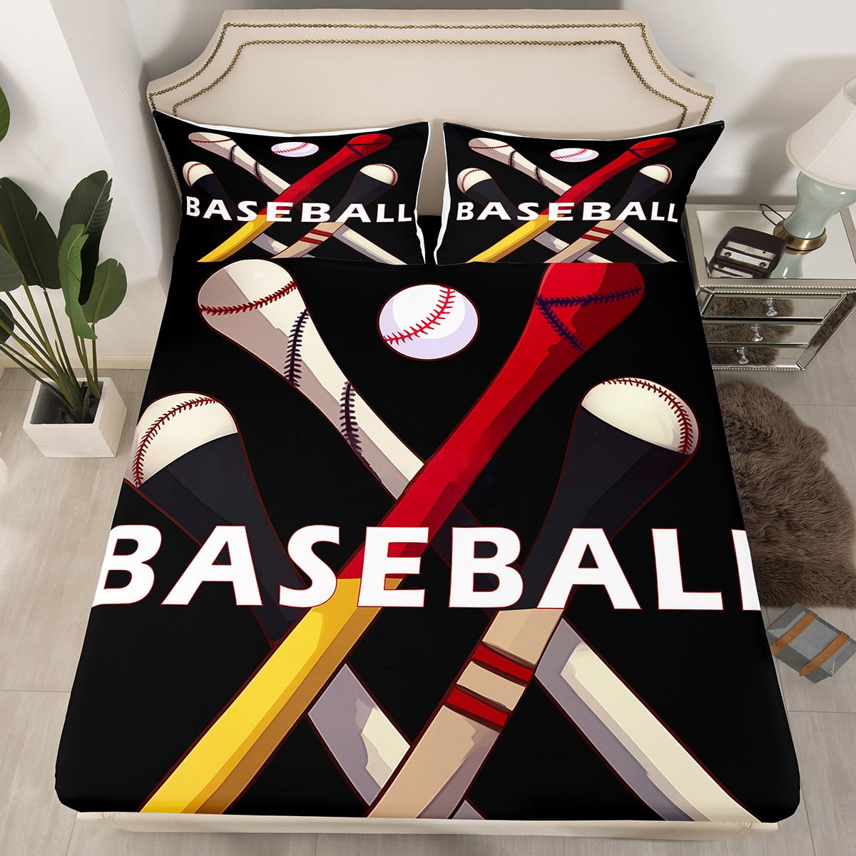 Erosebridal Baseball Fitted Sheet Sports Themed Bedding Set Twin ...