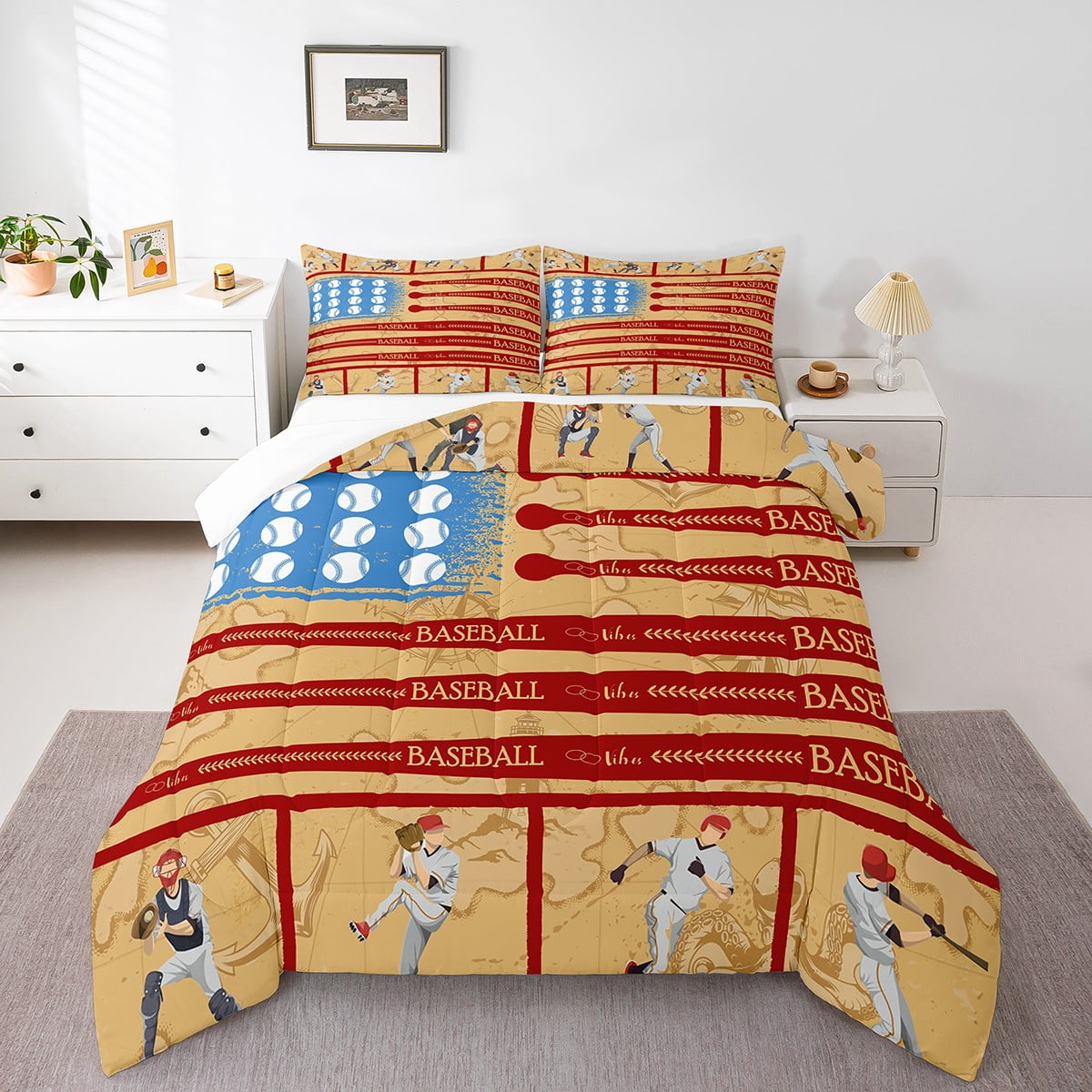 Baseball Full Bedding Set ,Vintage Sports Comforter Set American Flag ...