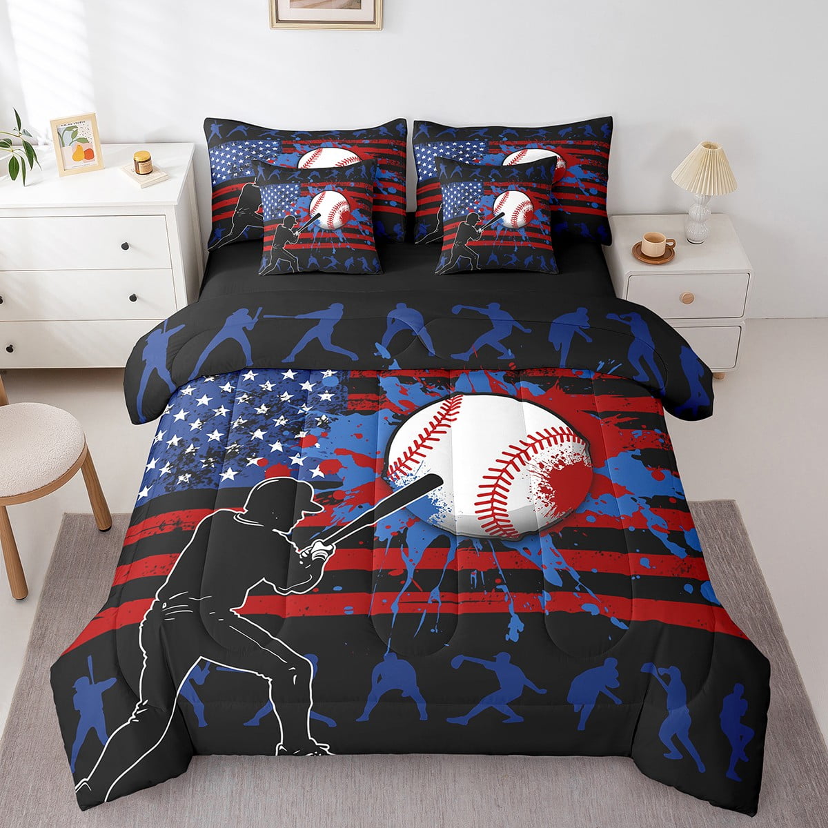 YST Baseball Kids Bedding Set American Flag Sheet Set Sports Games ...