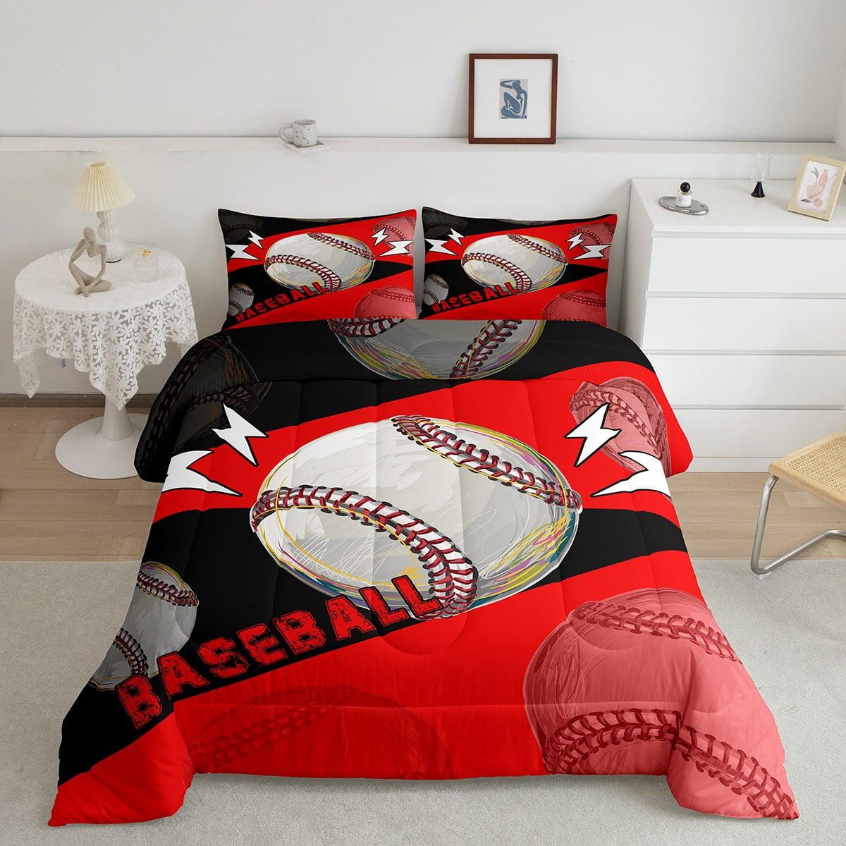 Erosebridal Baseball King Size Comforter Set Baseball Bedding Set Room ...