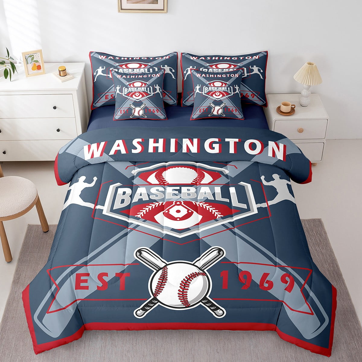YST Baseball Player 7 Piece Bedding Sets Baseball Comforter Bed in a ...