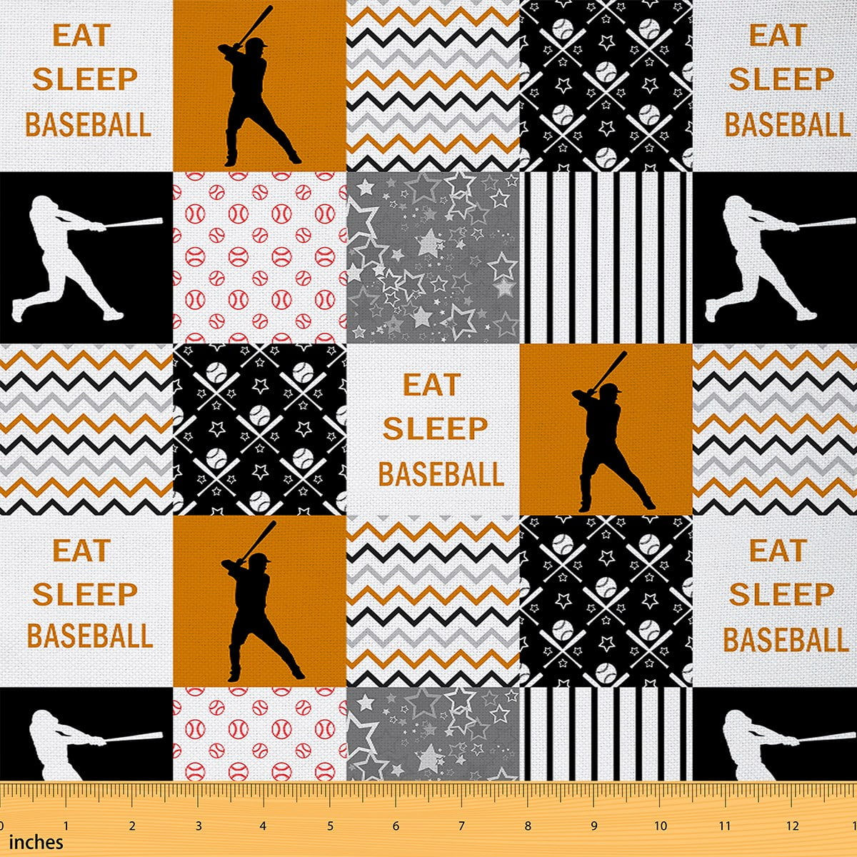 YST Baseball Players Fabric by The Yard,Hippie Sports Patchwork Orange ...
