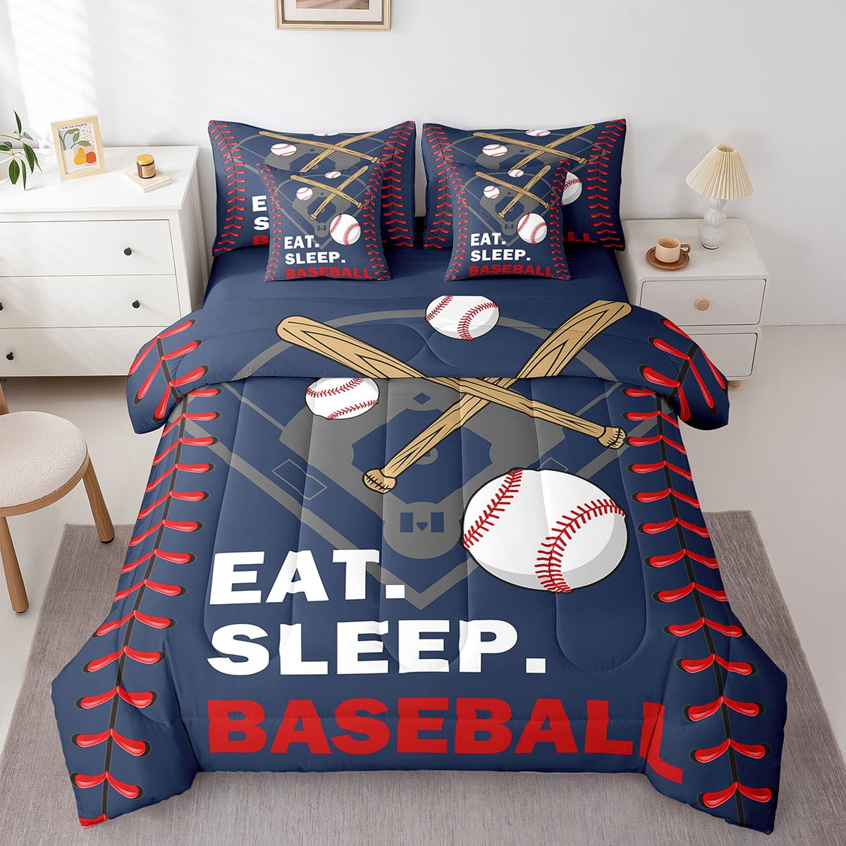 Baseball Print Comforter 7 Pieces Sports Games Bedding Set Teens ...