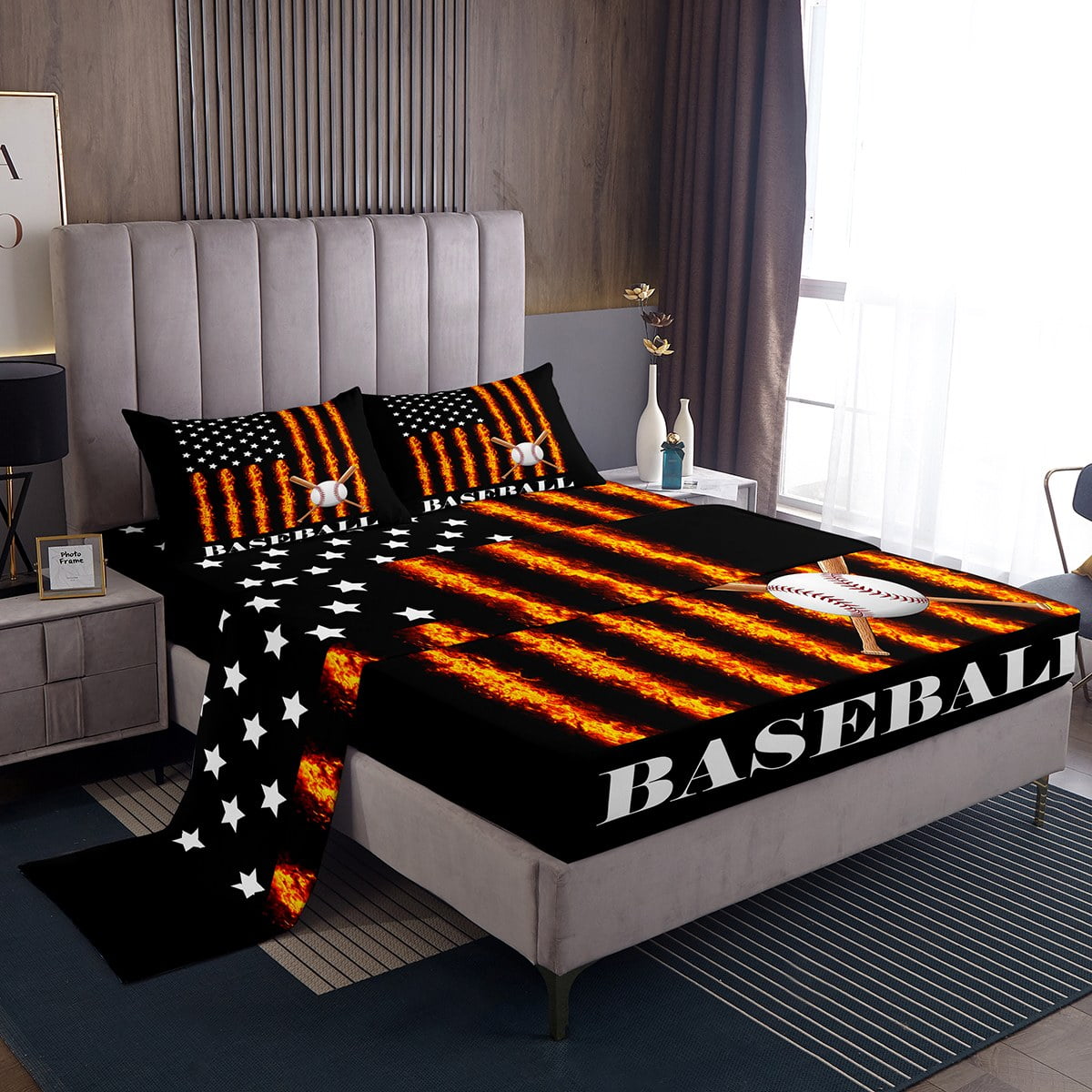 Erosebridal Baseball Print Full Sheet Set American Flag Sheets, Ball ...