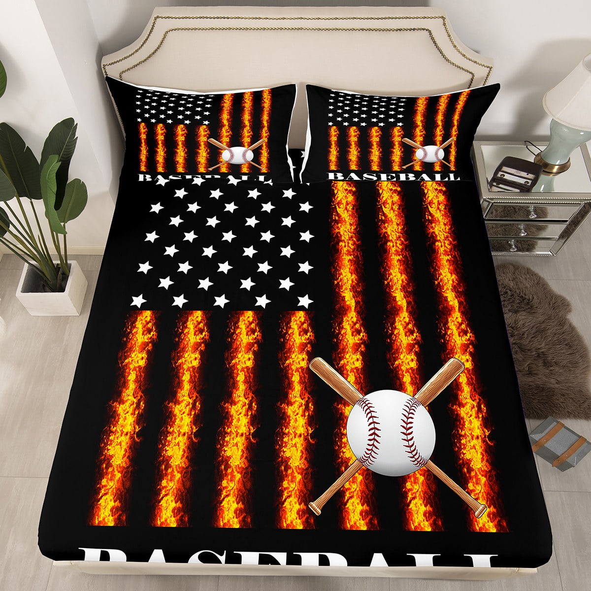 Erosebridal Baseball Print Twin Fitted Sheet American Flag Sheets, Ball ...