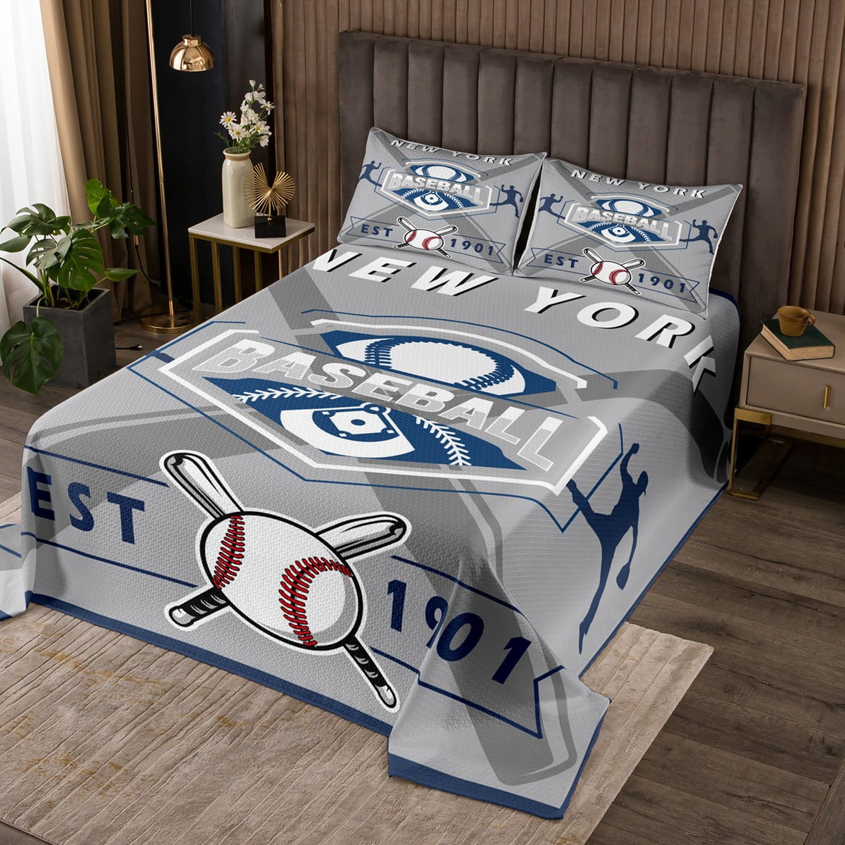 Baseball Quilt Set Twin Baseball Coverlet Set Sports Bedspread Set for ...