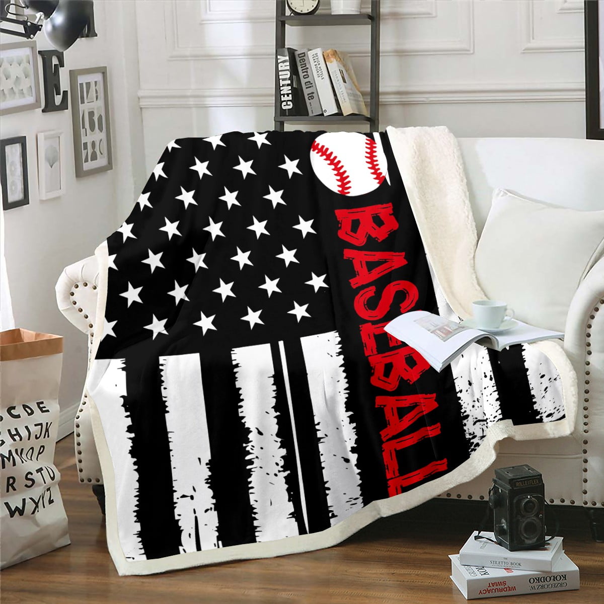 YST Baseball Sherpa Blanket for Boys Girls American Flag Blanket ...
