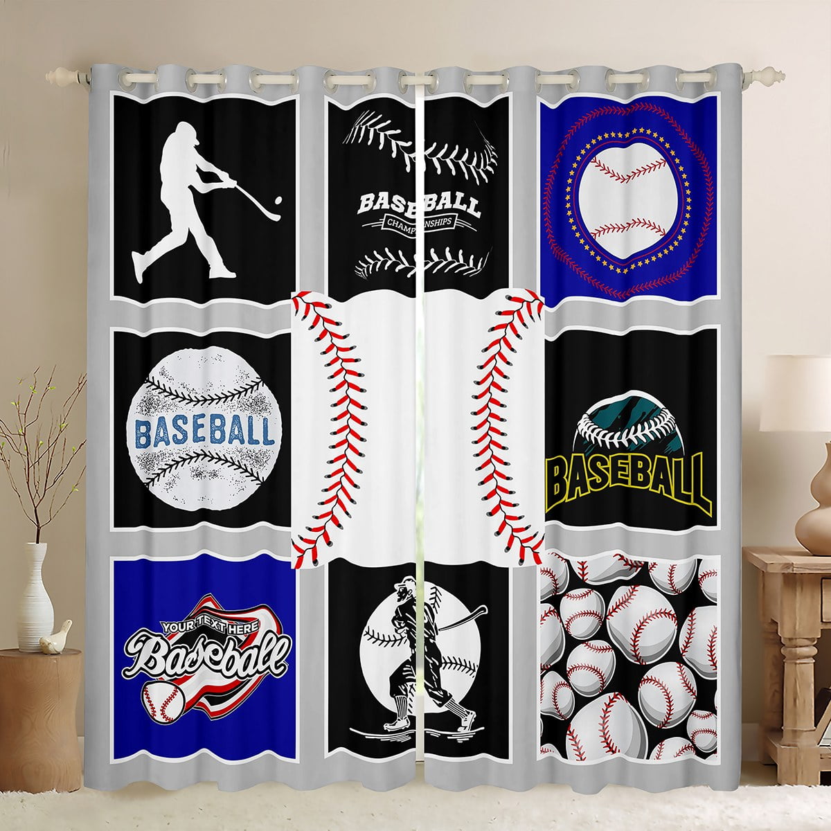 Baseball Theme Curtains & Drapes Baseball Patchwork Curtains, Ball Game ...