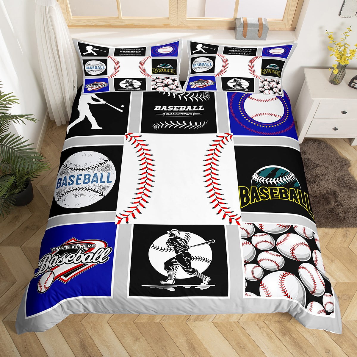 Erosebridal Baseball Theme Duvet Cover Queen Baseball Patchwork Bedding ...