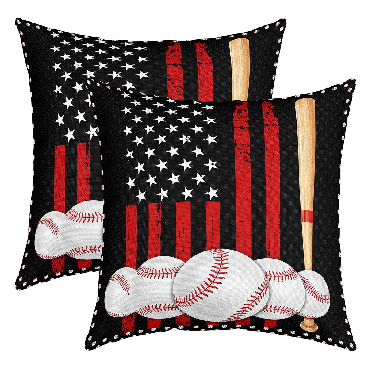 YST Baseball Throw Pillow Covers 16x16 inch set of 2 American Flag ...