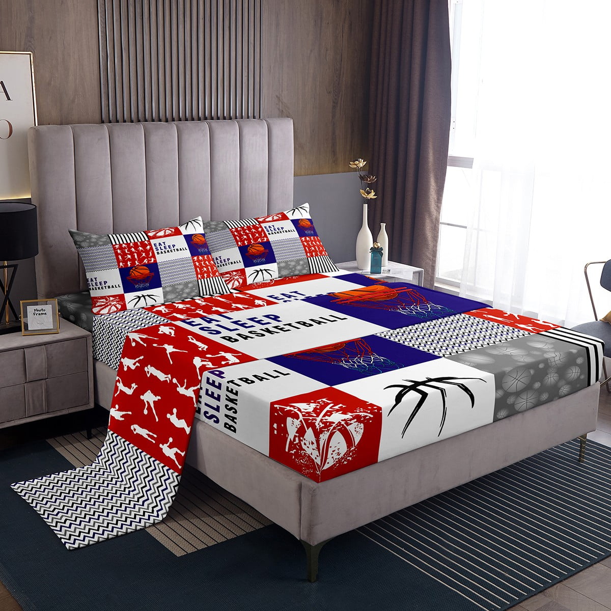 Basketball Bed Sheets Set Full,Basketball Player Sheet Set ,Eat Sleep ...