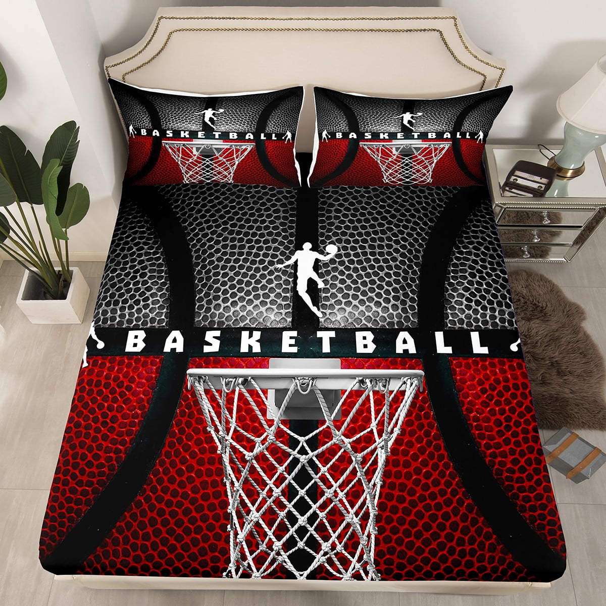 Erosebridal Basketball Bedding Set Queen Size,Ball Games Sports Fitted Sheet,Basketball Hoop ...