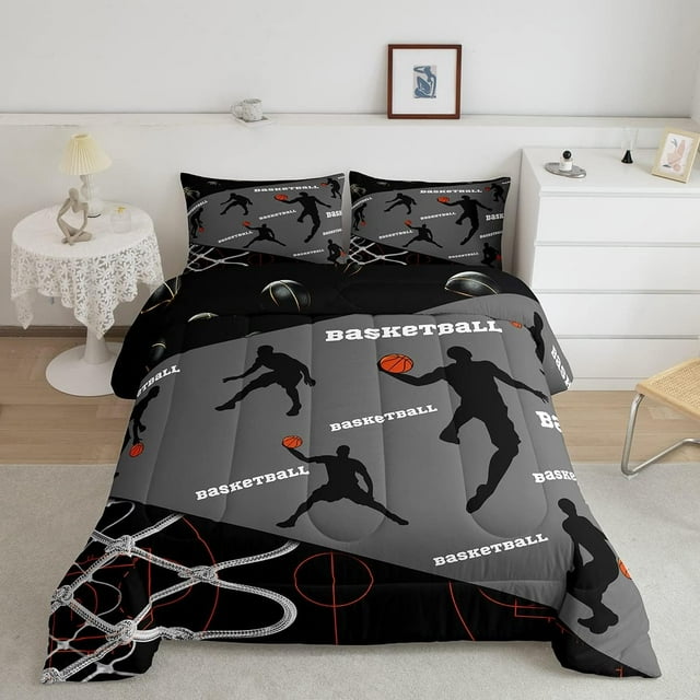 YST Basketball Bedding Set Twin Sports Comforter Sets for Boys Grey Black Basketball Comforter ...
