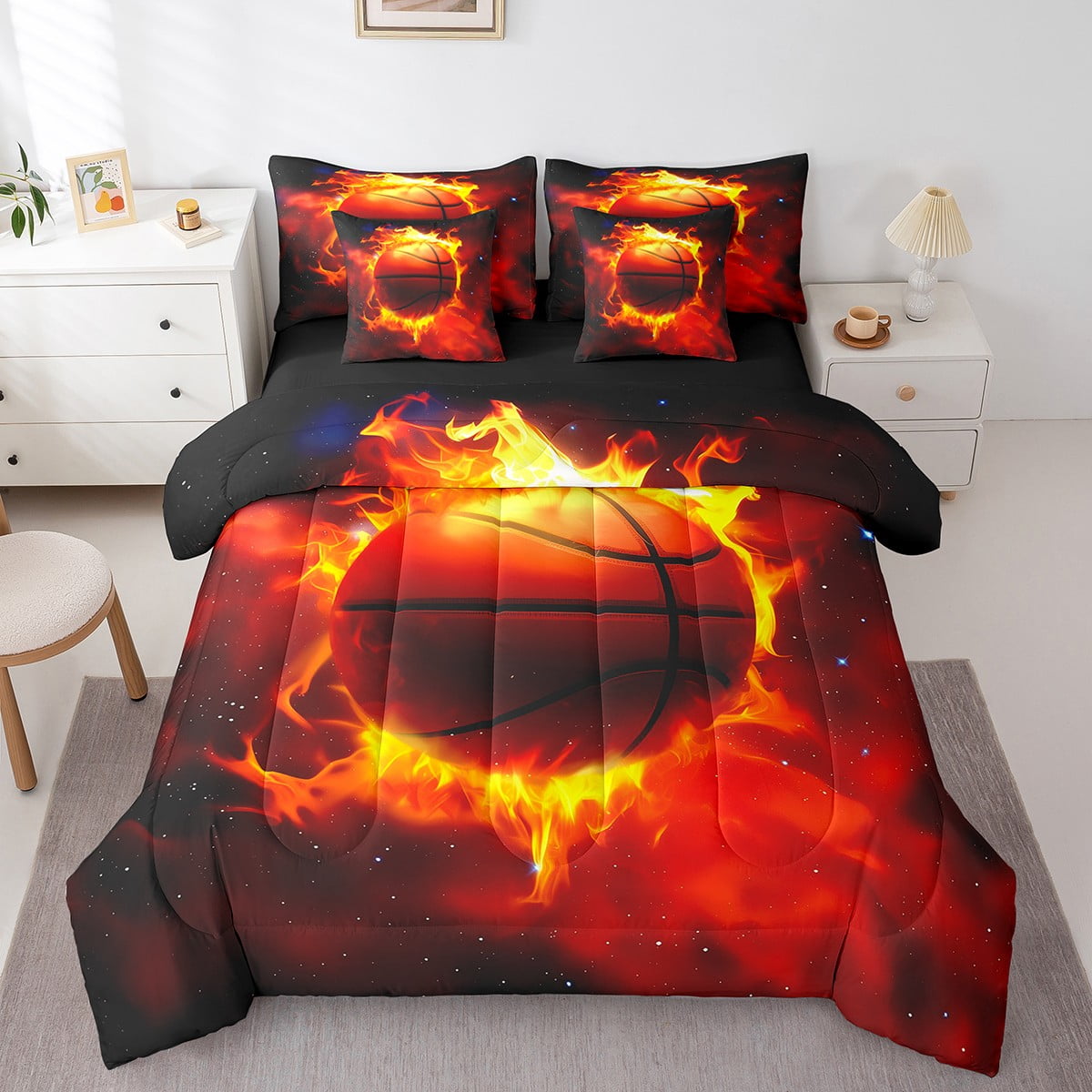 Basketball Bed In A Bag King 7 Piece Fire Basketball Comforter Set Teen ...