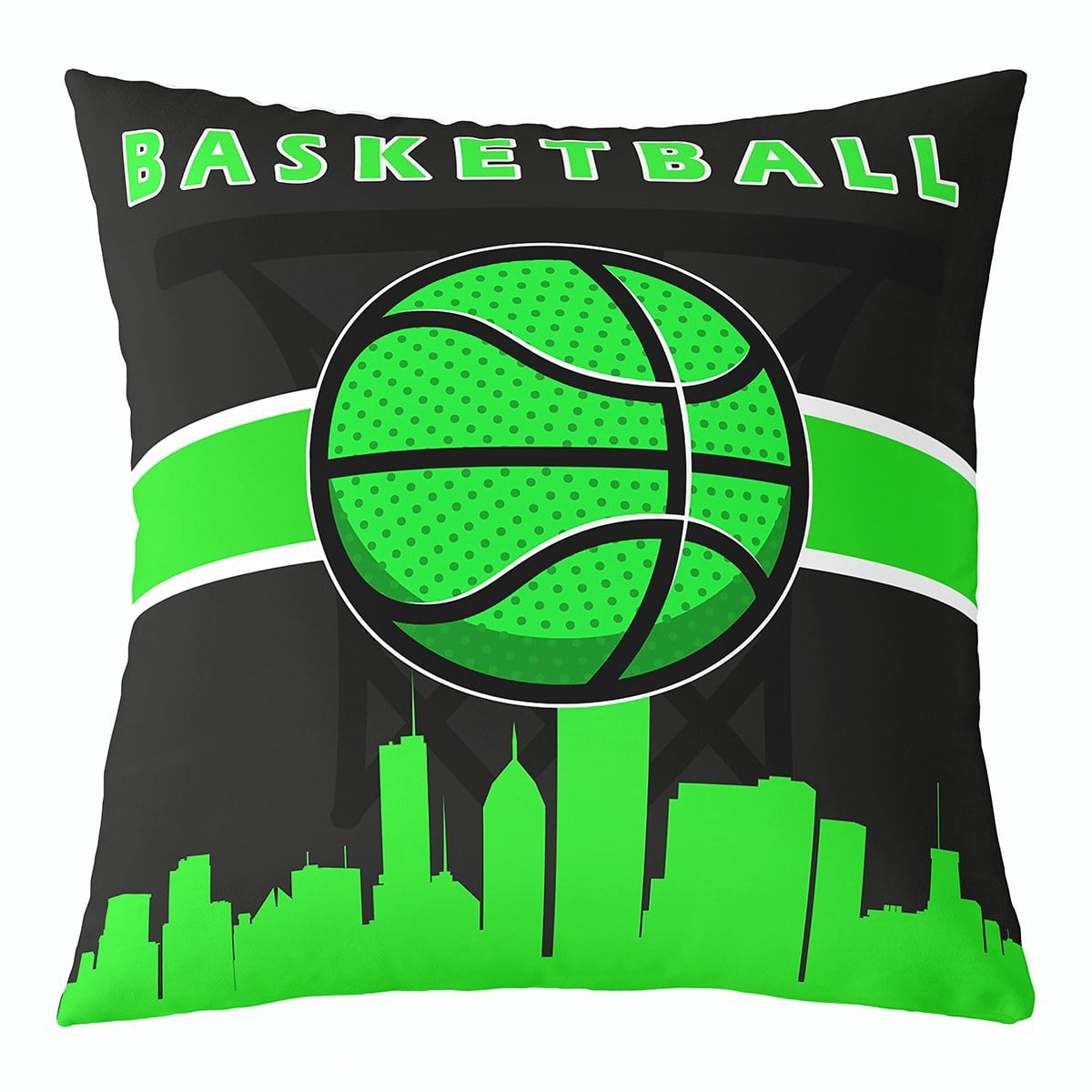 Basketball Cushion Cover Teens Green Black Sports Theme Basketball ...