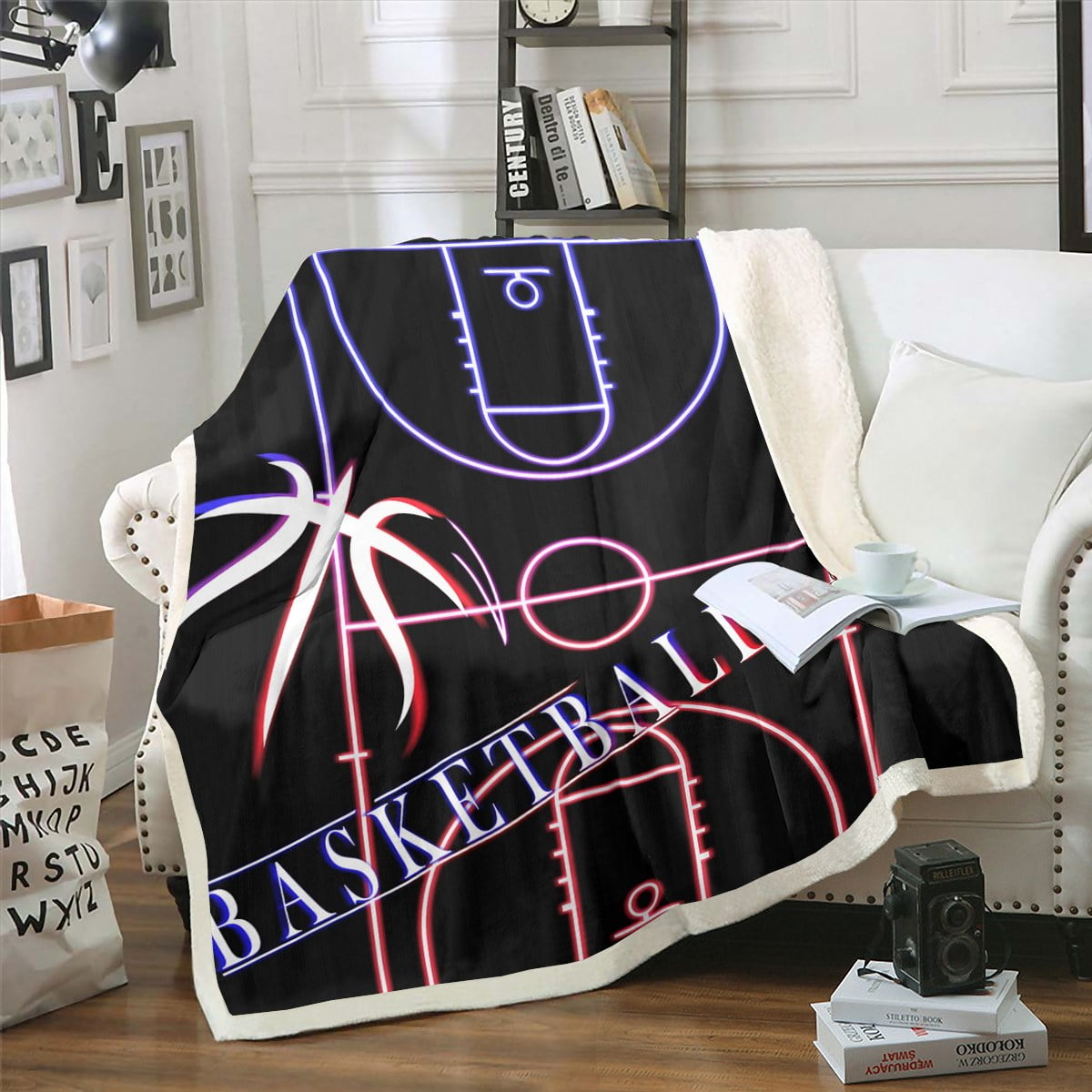 Basketball Fleece Blanket Room Sport Blanket, Glowing Basketball Court ...