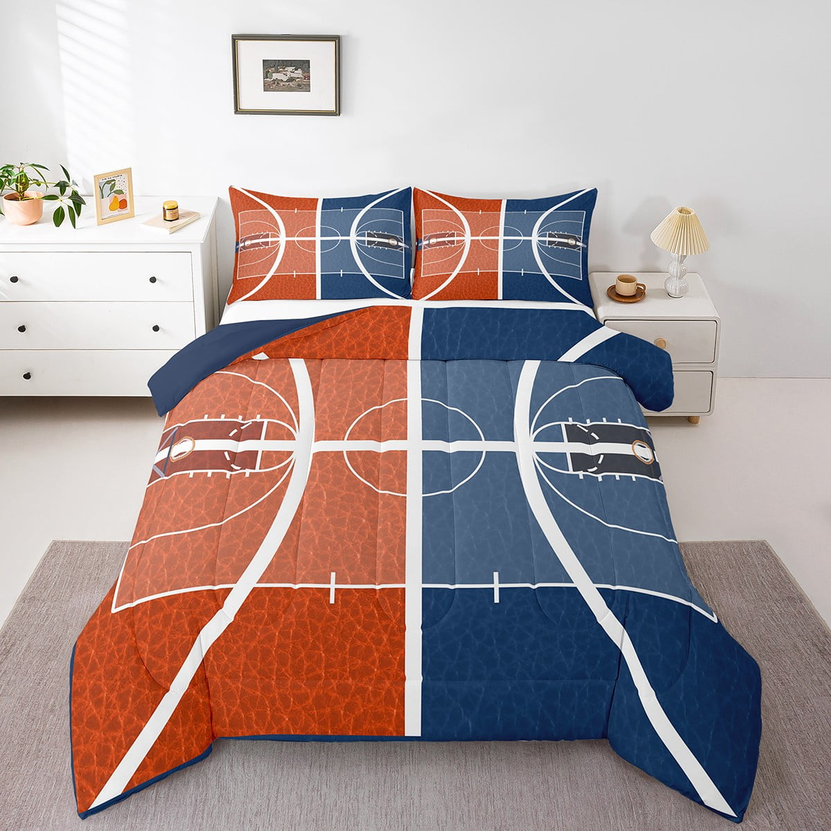 Basketball Comforter Set King Size Teens Men Sports Themed Quilt Ball ...