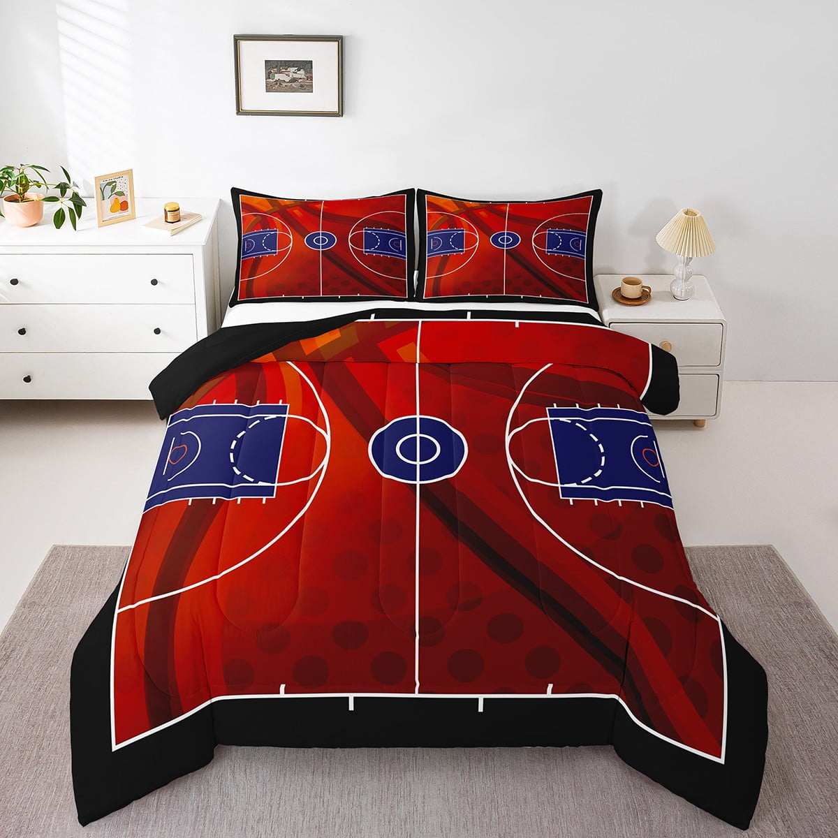 YST Basketball Kids Quilt Sprots Games Bedding Set Red And Blue Court ...
