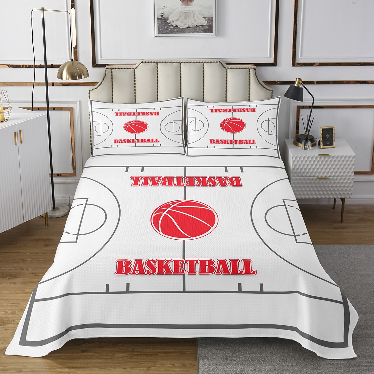 YST Basketball Print Kids Bedspread Set Queen Size For Boys Children ...
