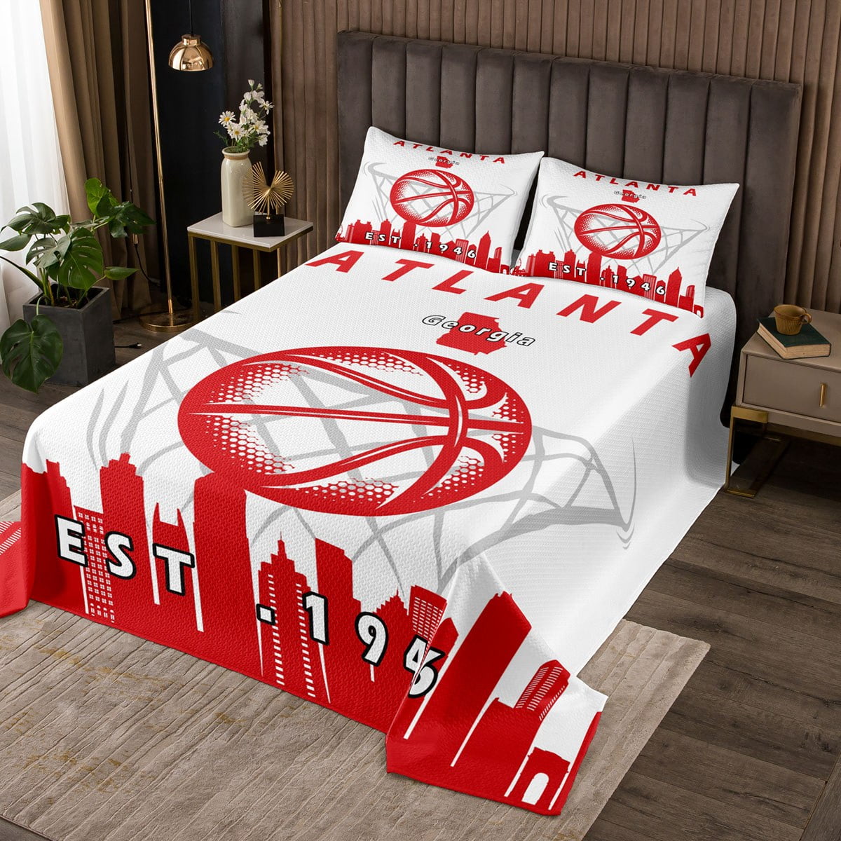 Basketball Quilt Set Twin, Basketball Coverlet Set, Basketball Team ...