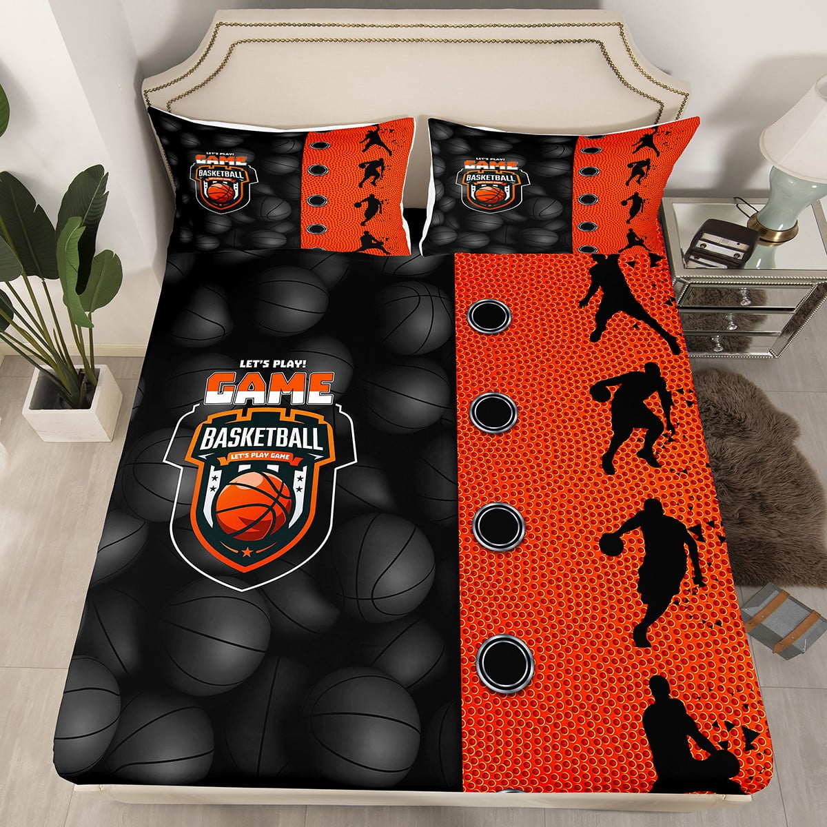 Basketball Sheets Full Size,Ball Games Sports Bedding Sets Teens,Orange and Black Basketball ...