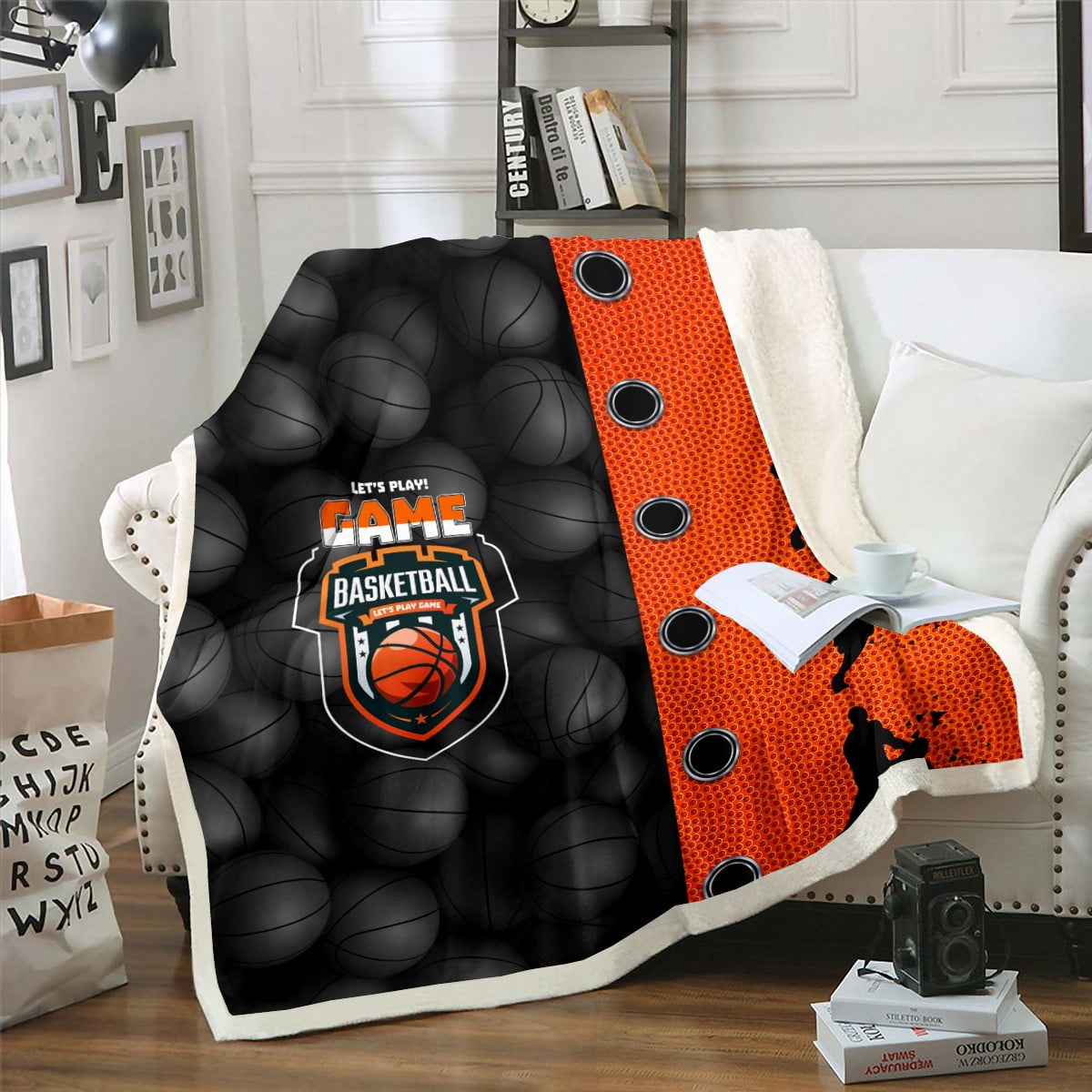 Basketball Throw Blanket ,Ball Games Sports Blanket,Orange and Black ...