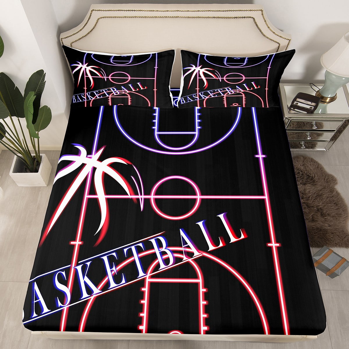 Erosebridal Basketball Twin Fitted Sheet Room Sport Sheets, Glowing ...