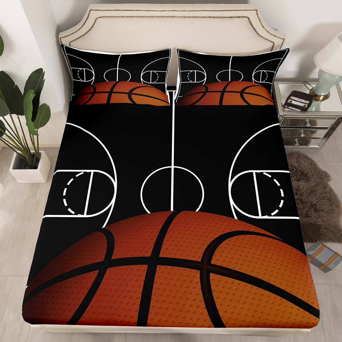 Basketball Twin Size Bedding Set Sports Games Bed Sheets Black Filed ...