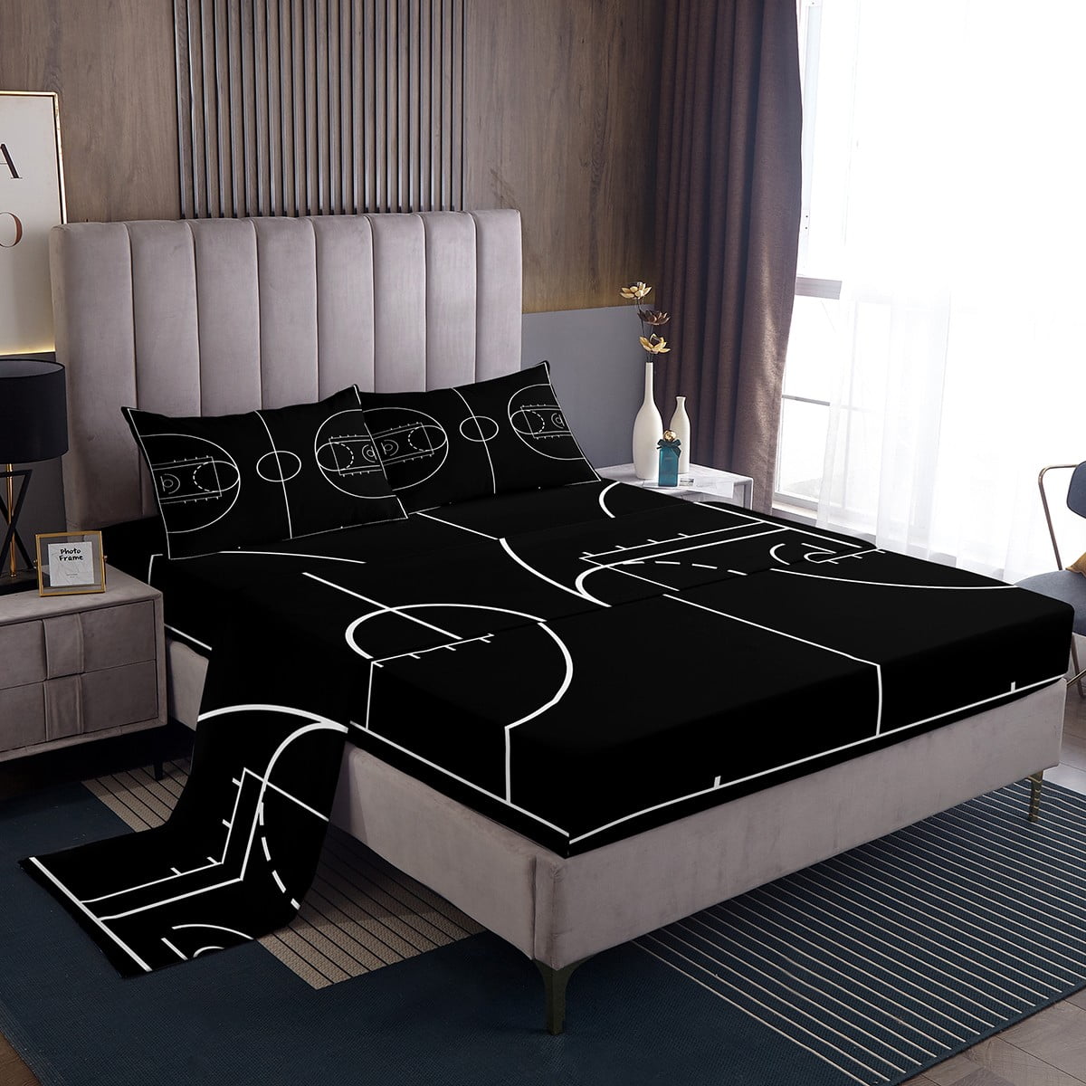 Basketball Twin Size Sheet Set Sprots Games Bed Sheets Set Black Black ...