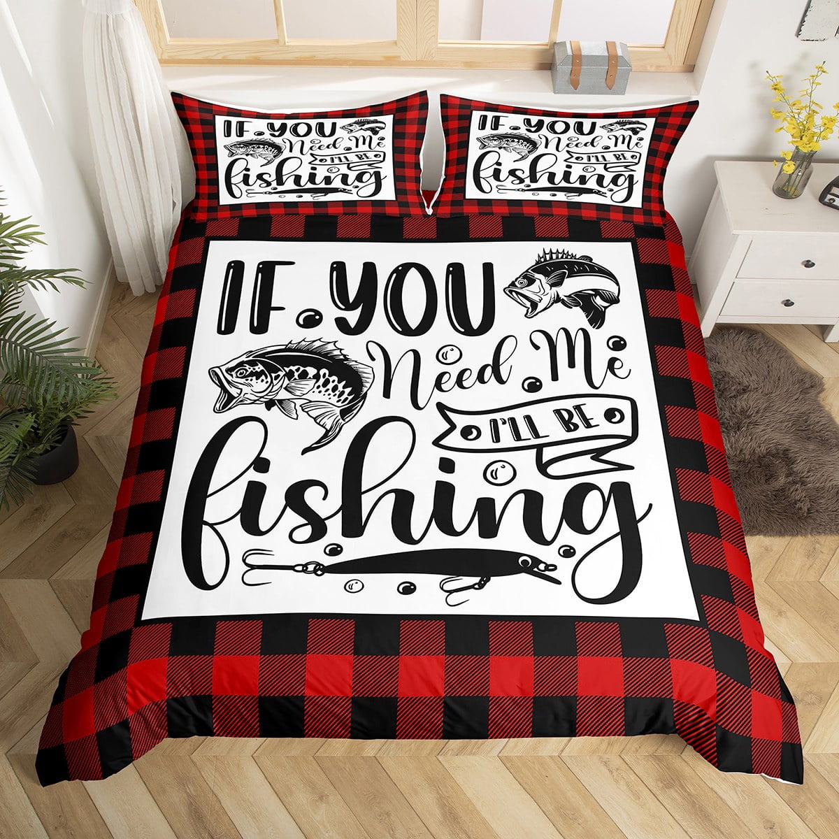Bass Fish Duvet Cover King Size, Hunting Fishing Themed Comforter Cover ...