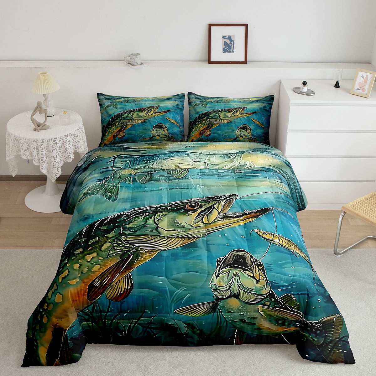 YST Bass Fish Queen Comforter Set Pike Fish Bedding Sets,Wild Animal ...